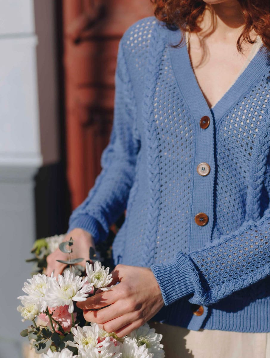 ≫ Cárdigan Calado Mujer Algodón Orgánico ️ Hecho en Galicia